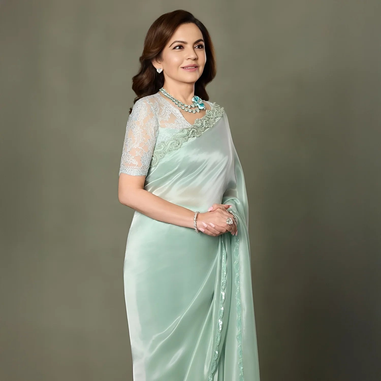 Nita Ambani in Manish Malhotra: Satin, Shine & Sheer Perfection – The ...
